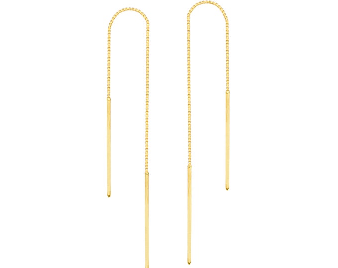 Bar Threader Earrings 14K Solid Yellow Gold Bar Drop Dangle - Etsy