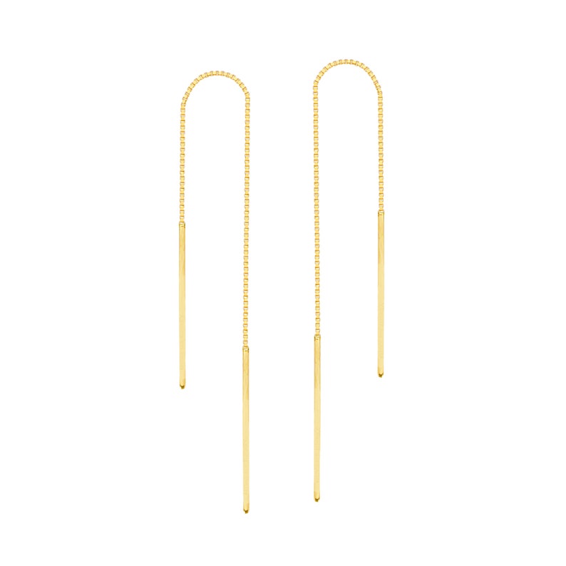 Bar Threader Earrings 14K Solid Yellow Gold Bar Drop Dangle - Etsy