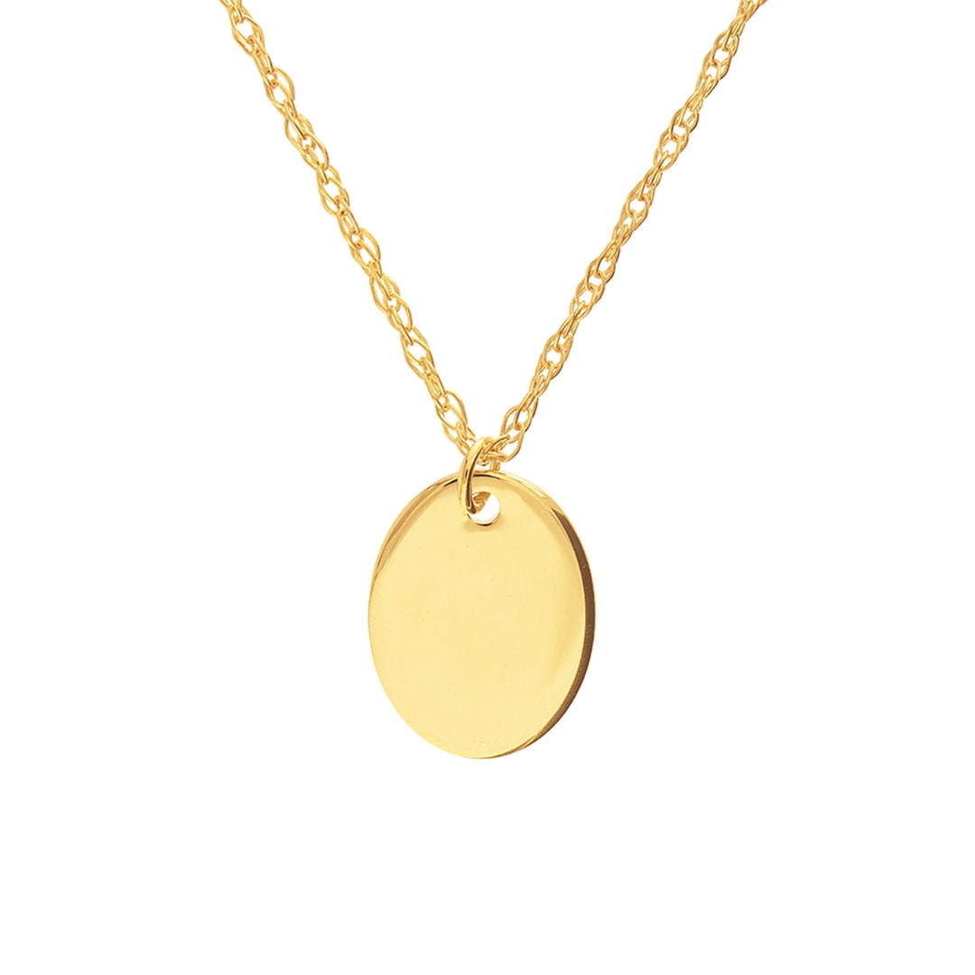 Oval Disc Necklace 14K Solid Yellow Gold Engravable Oval Pendant ...