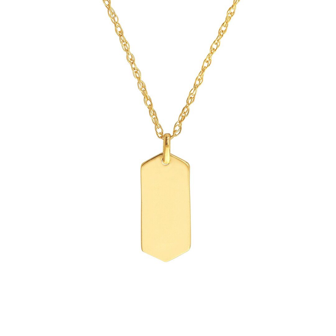 Mini Dog Tag Necklace Real 14K Yellow Solid Gold Rectangle Hexagon ...