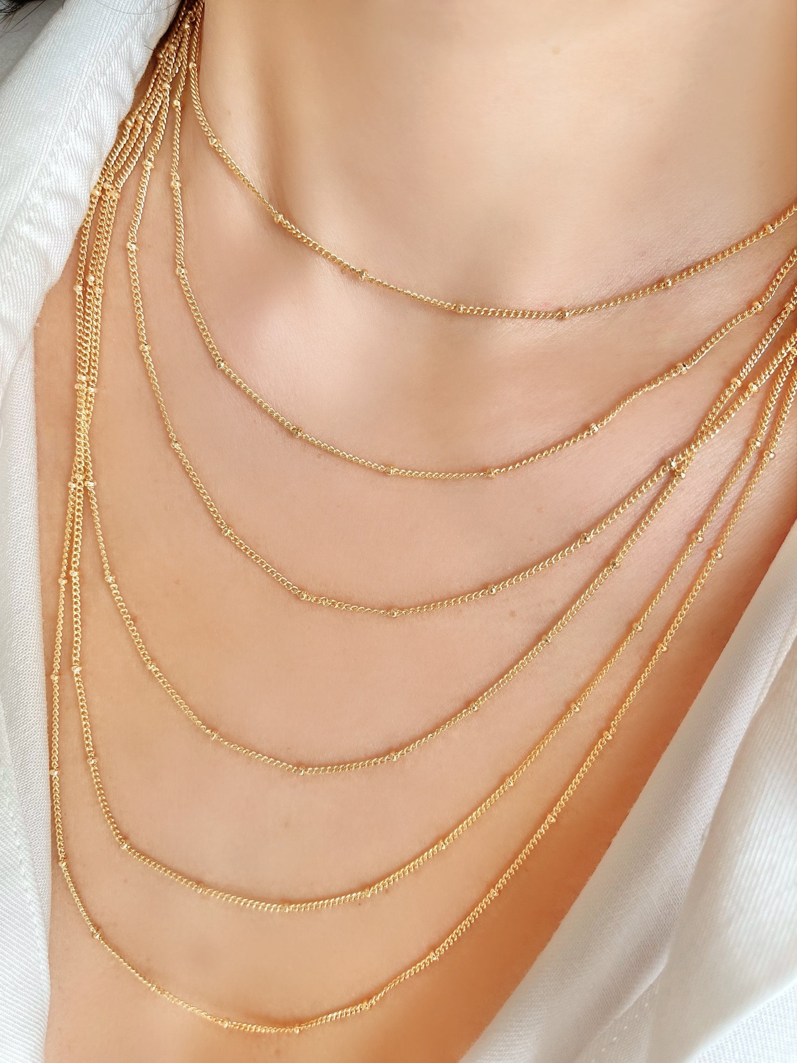 Satellite Chain Bead Station Necklace 14K Yellow Solid Gold - Etsy
