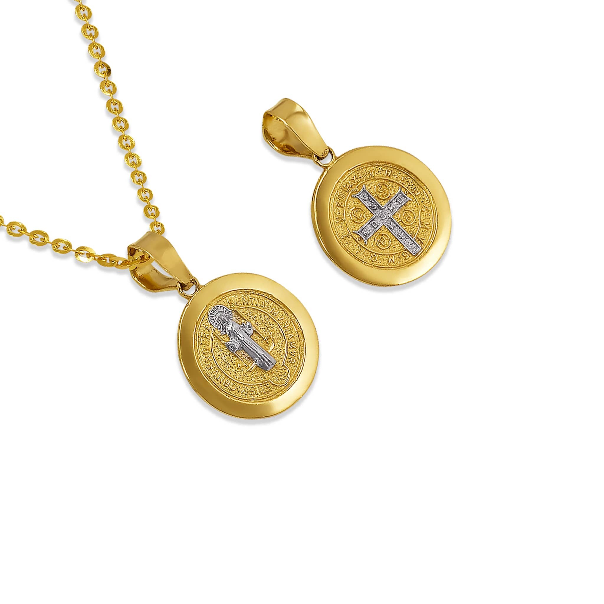 14K Solid Two Tone Gold San Benito Cross Two-sided Medal | Etsy