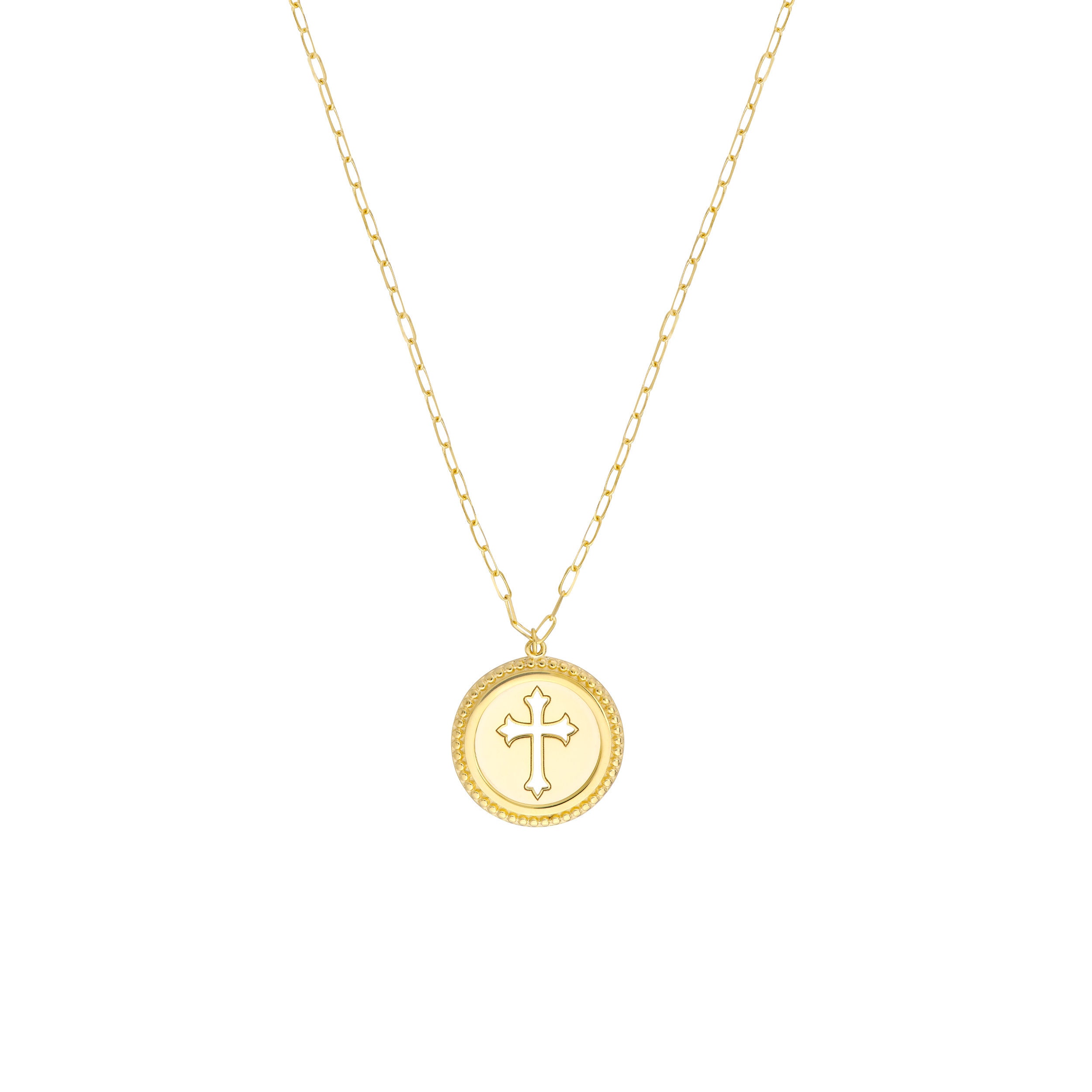 Cross Medallion Necklace 14K Solid Gold Cut Out Cross - Etsy