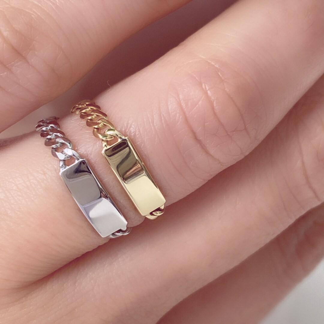 14K Solid Gold Chain Link Ring, 14K Real Gold Cuban Curb Chain Ring for ...