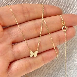 Tiny Butterfly Necklace 14K Solid Gold Dainty Butterfly | Etsy