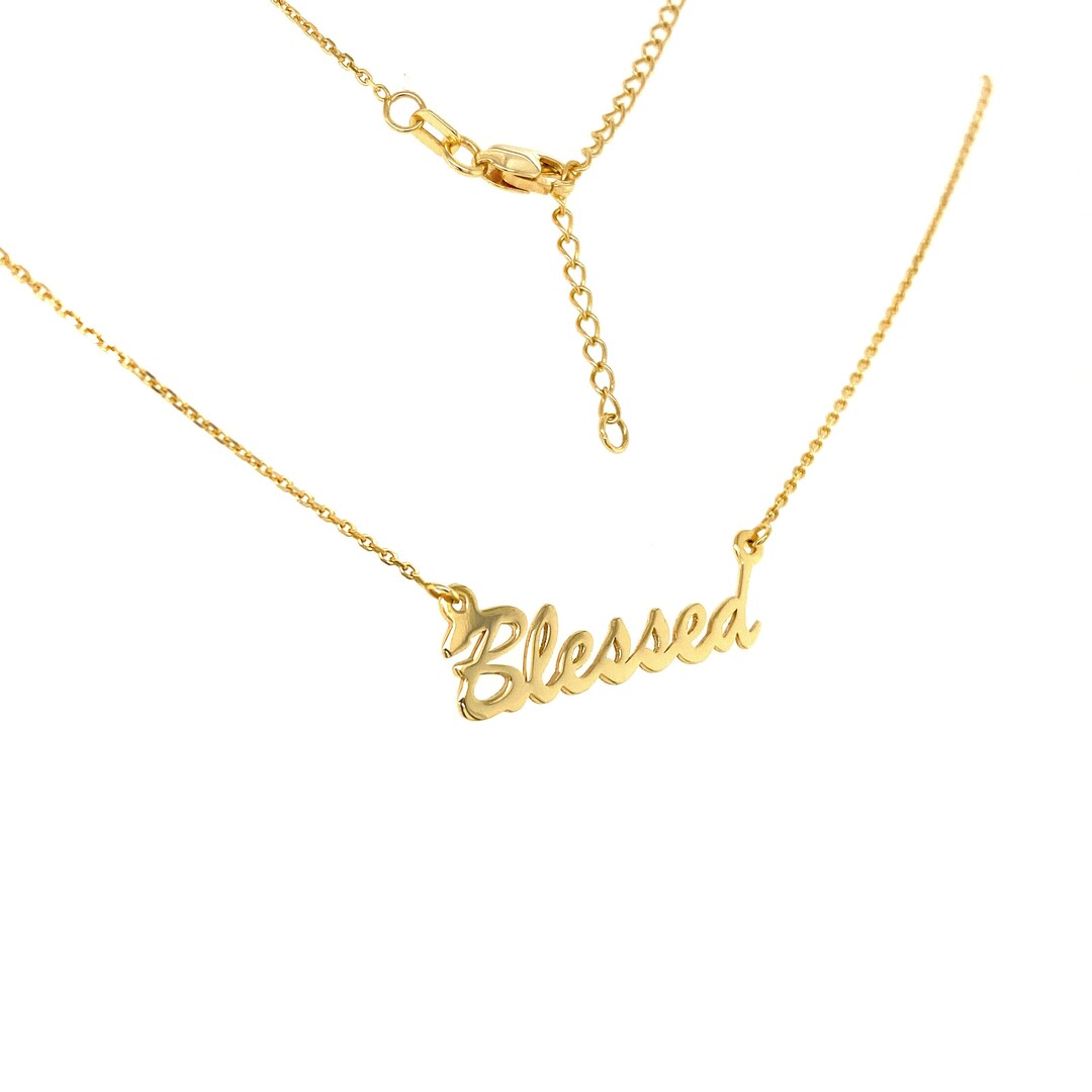 Blessed Pendant Necklace 14K Solid Yellow Gold Spiritual Necklace Women ...