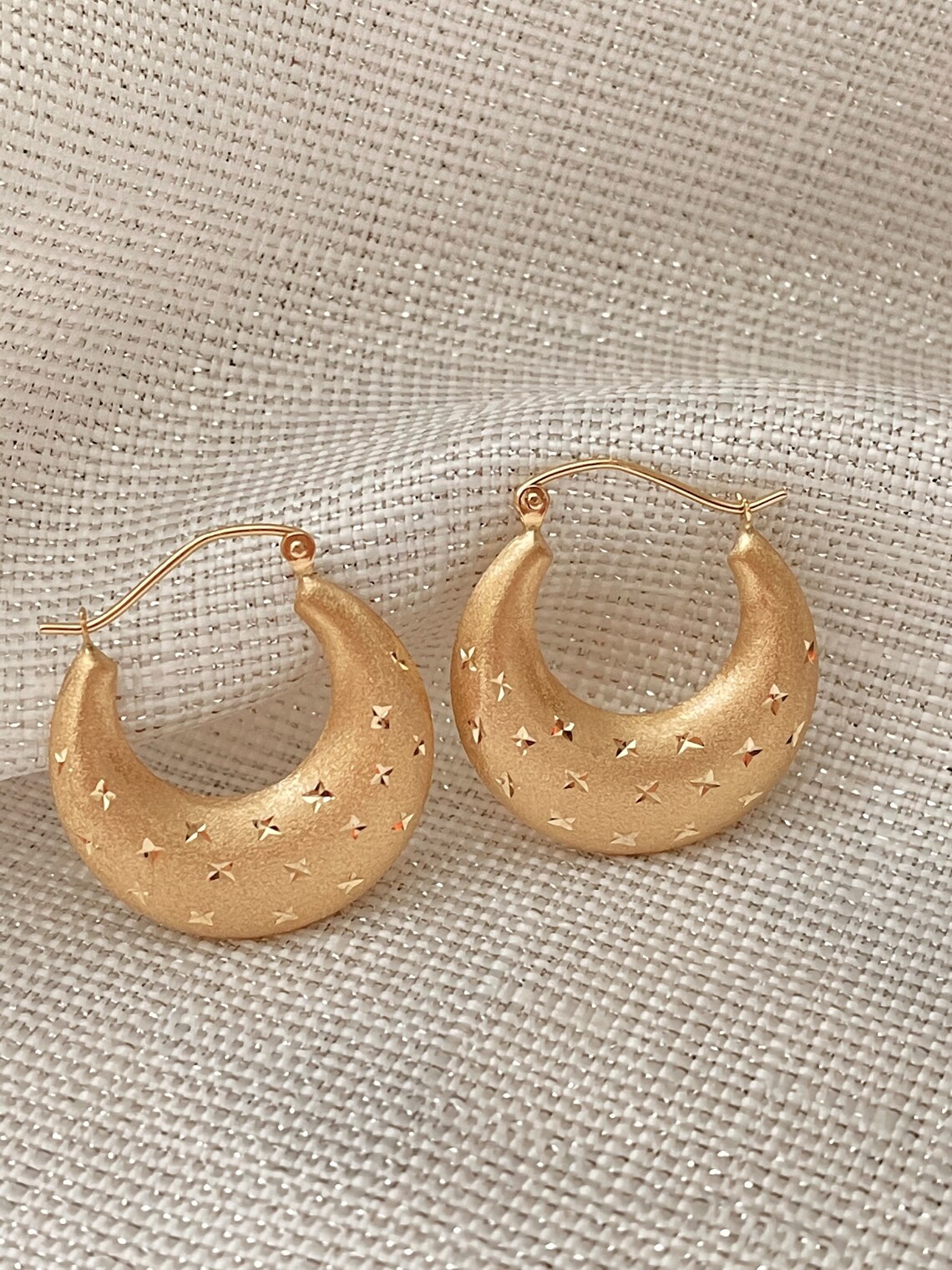 14K Solid Yellow Gold Chunky Hoop Earrings Designer Hoop | Etsy