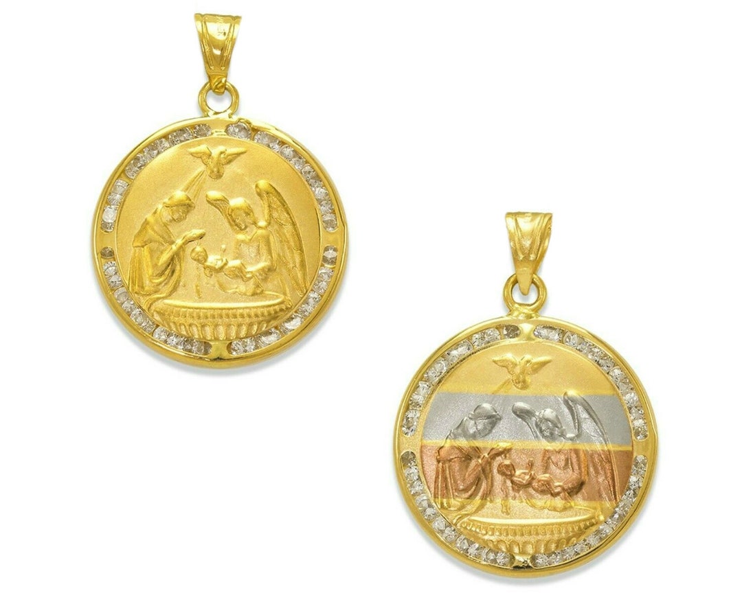 Baptism Medal Pendant 14K Solid Yellow Tricolor Gold Baptism - Etsy
