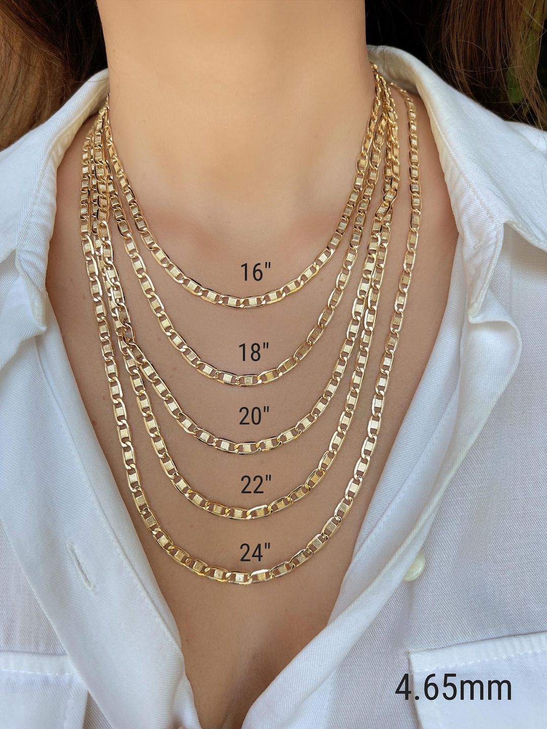 Concave Valentino Chain Necklace 14K Yellow Real Gold 2.65mm 3.65mm 4 ...