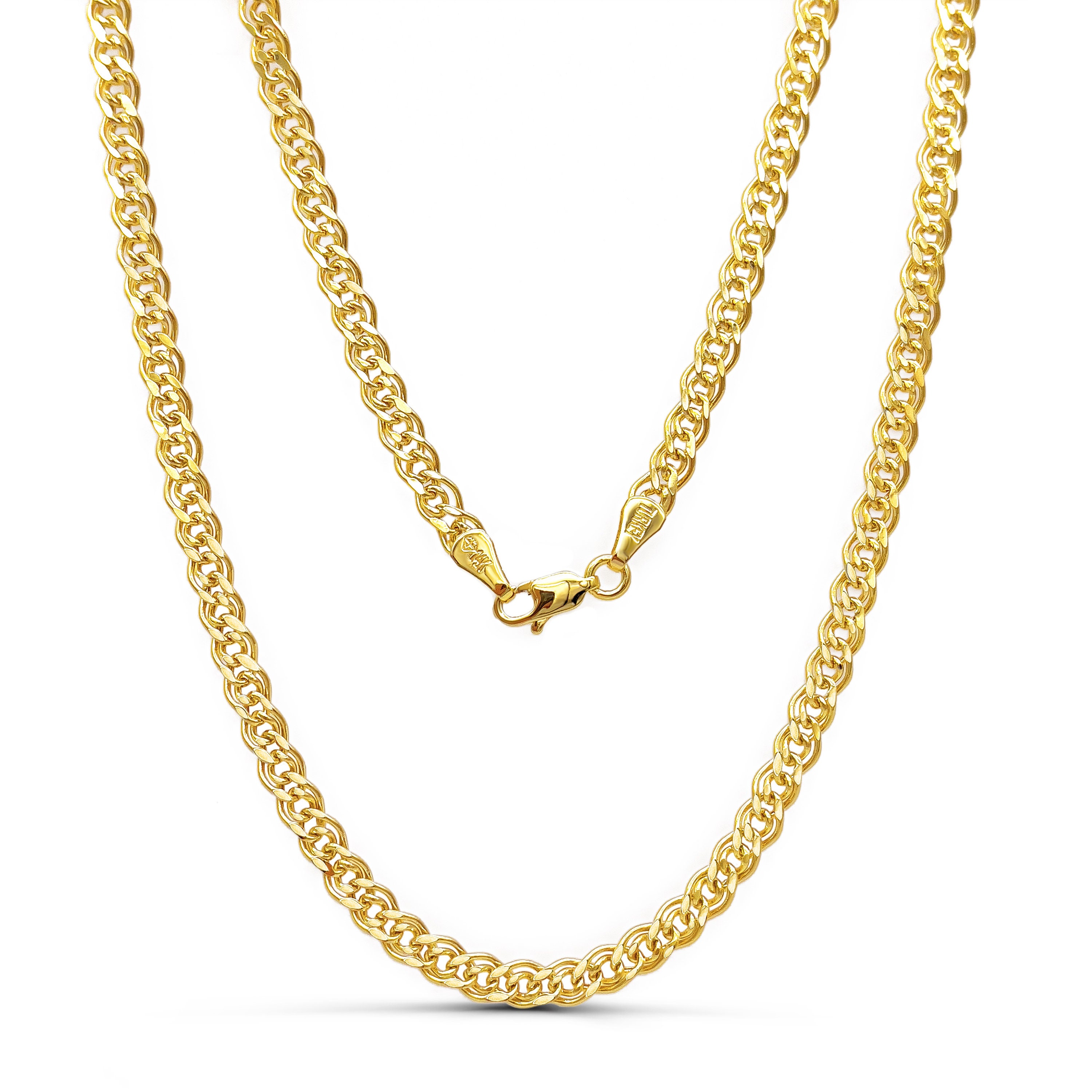 Real 14K Yellow Gold Double Cuban Link Chain, 3mm 3.7mm 4.5mm Thick ...