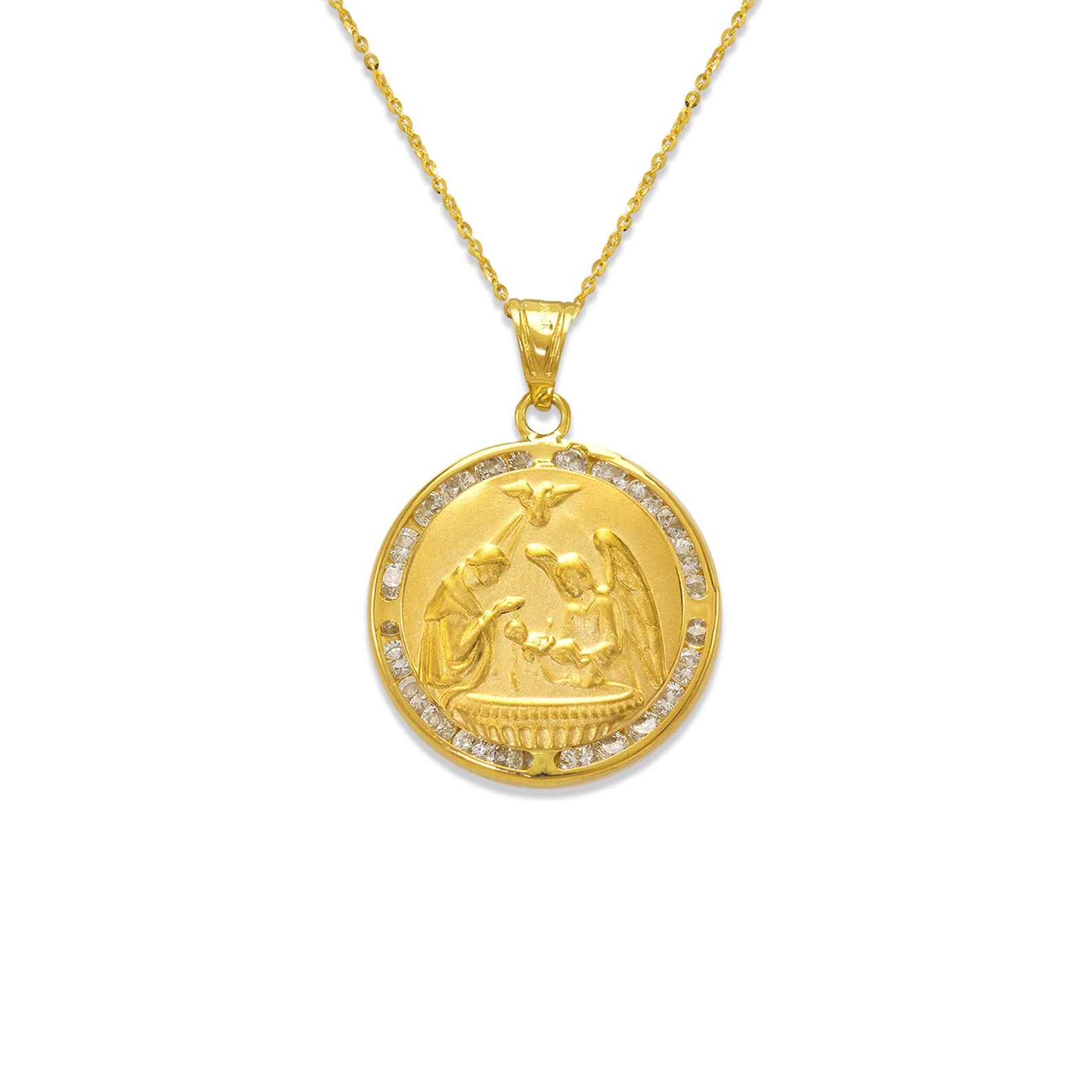 Baptism Medal Pendant 14K Solid Yellow Tricolor Gold Baptism | Etsy