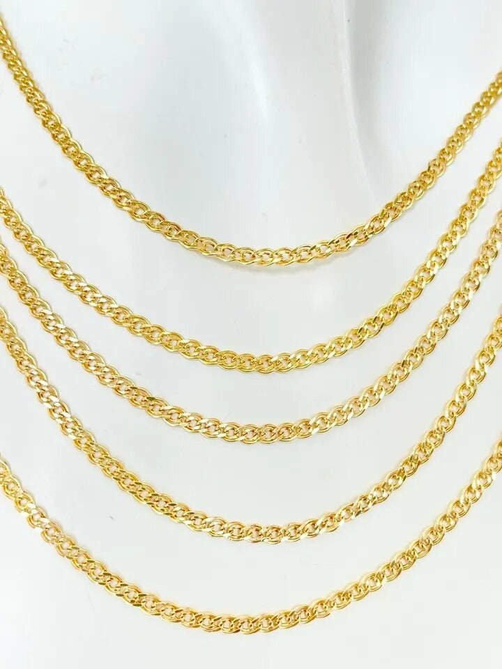 Nonna Chain Necklace 10K Yellow Real Gold Double Cuban Link Chain 2.5mm ...
