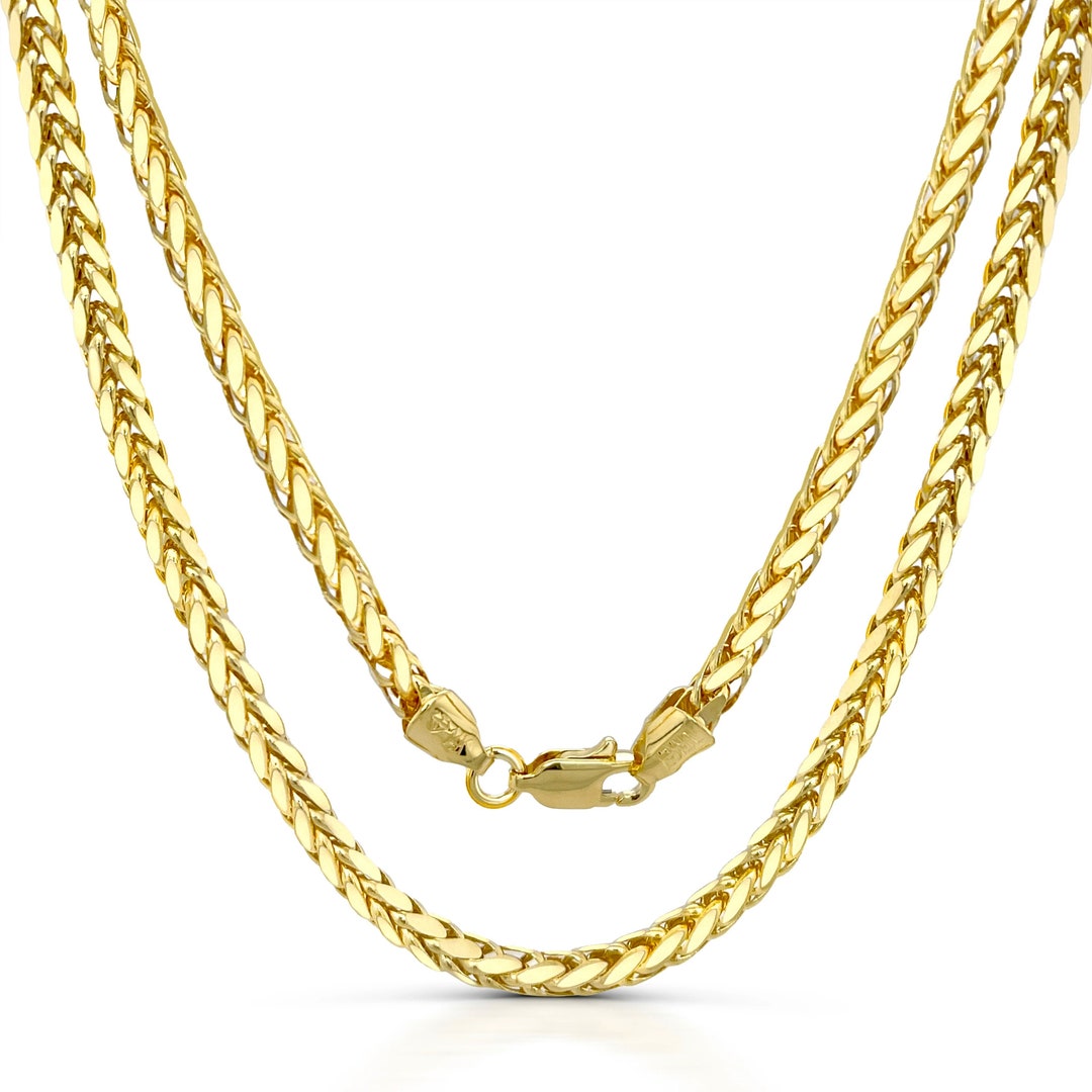 Wheat Spiga Chain Necklace 14K Yellow Real Gold Foxtail Palm Chain for ...