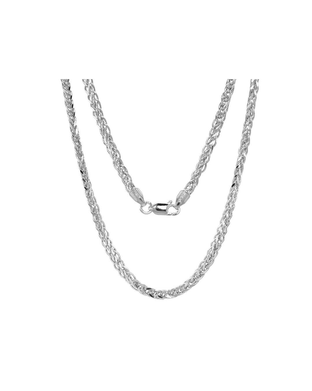 Square Wheat Chain Necklace 14K White Real Gold 1.75mm 2.3mm Diamond ...
