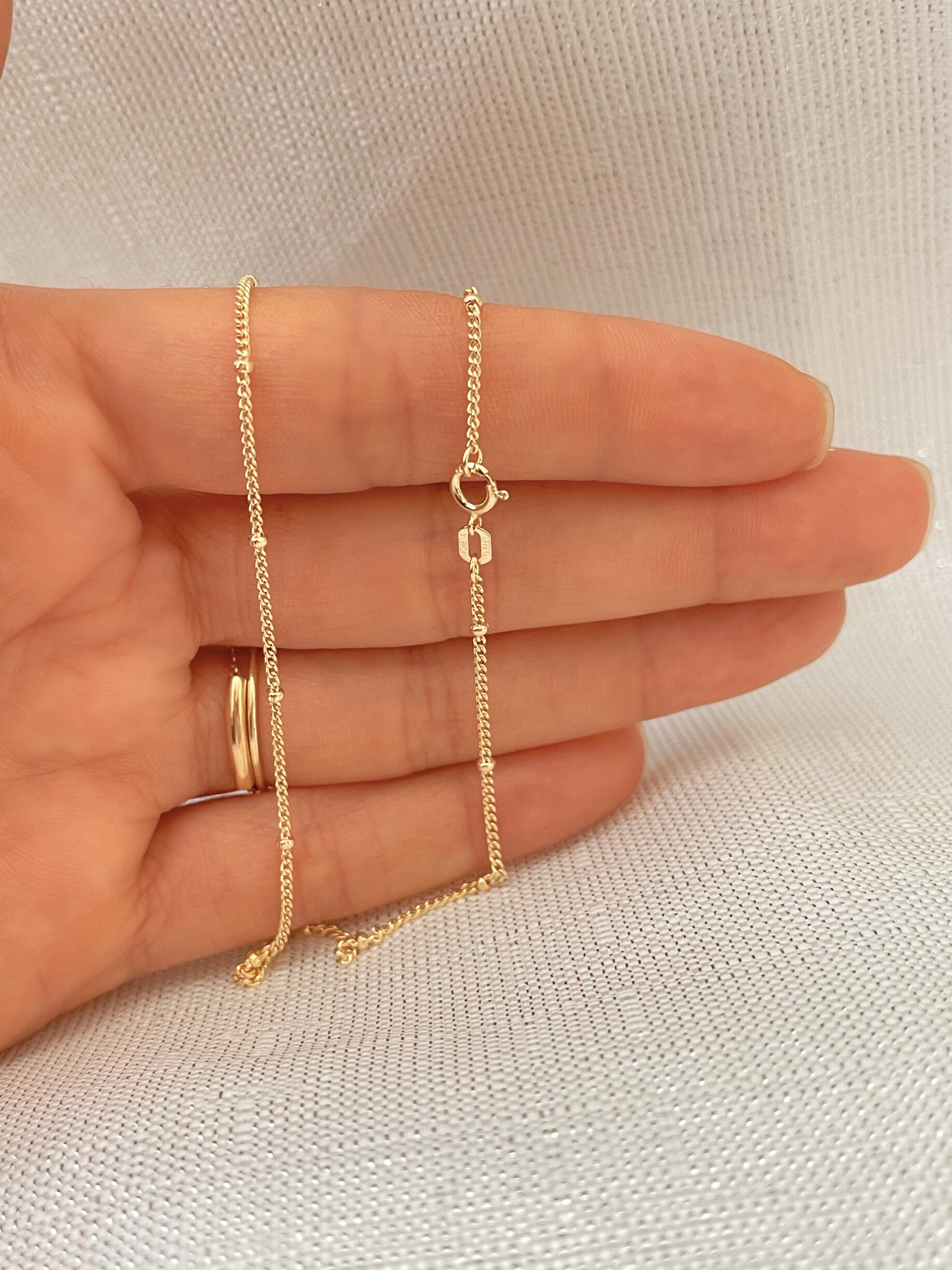 Satellite Chain Bead Station Necklace 14K Yellow Solid Gold - Etsy