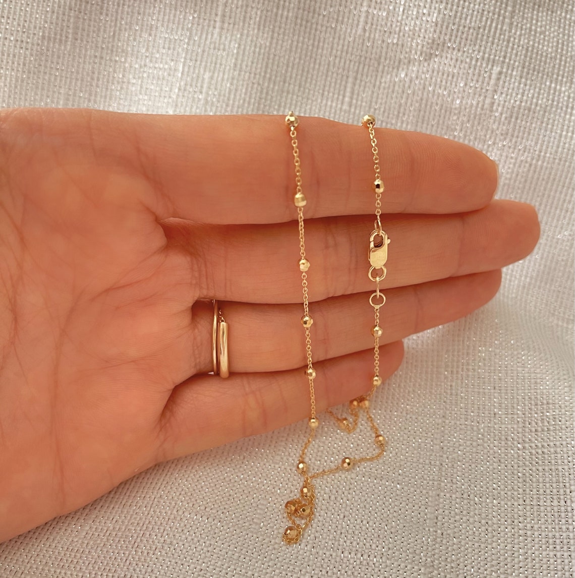 Ball Bead Chain 14K Solid Yellow Gold Women Bead Station - Etsy