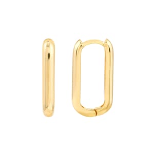 14K Solid Gold Rectangle Hoop Earrings, Dainty 14K Yellow White Rose ...