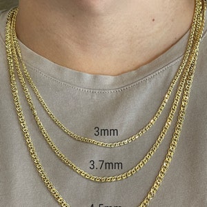 Double Cuban Link Chain 14K Yellow Real Gold 3mm 3.7mm 4.5mm Thick ...