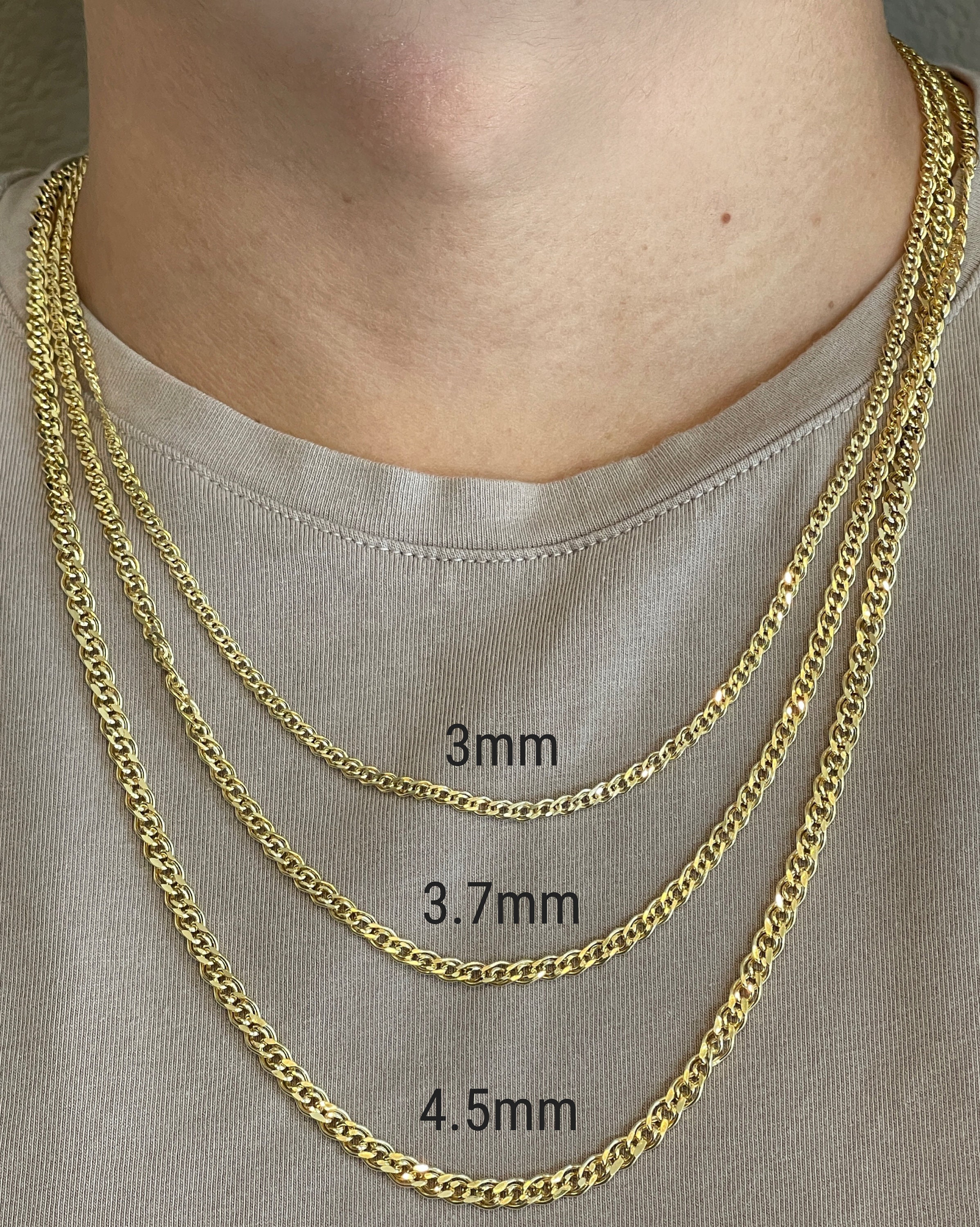Real 14K Yellow Gold Double Cuban Link Chain, 3mm 3.7mm 4.5mm Thick ...