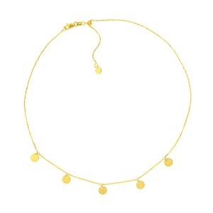 Choker Necklace 14K Solid Gold, Dangle Disk Necklace, Dainty Coin ...