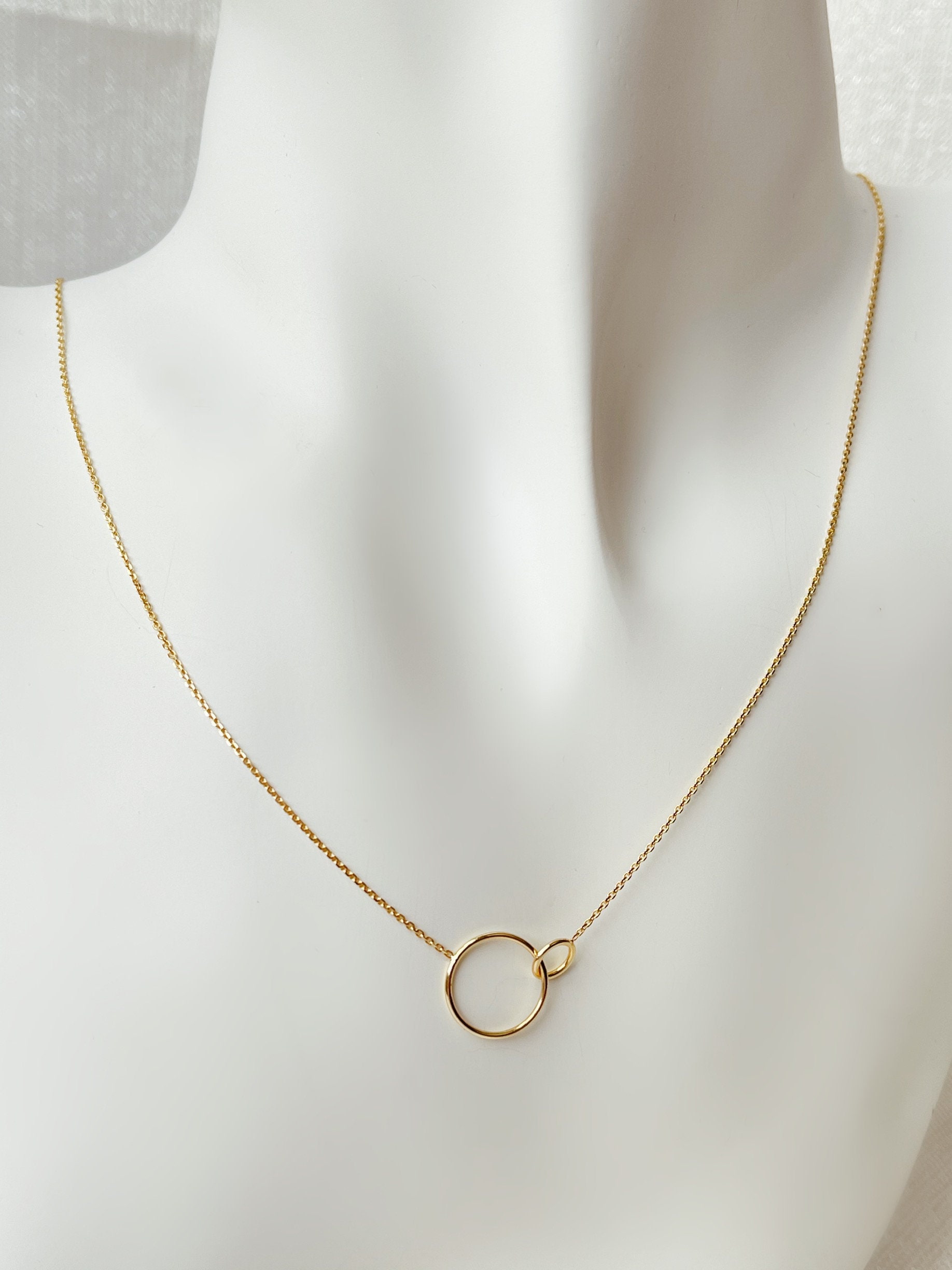 Double Ring Necklace 14K Solid Gold Entwined Double Circle | Etsy