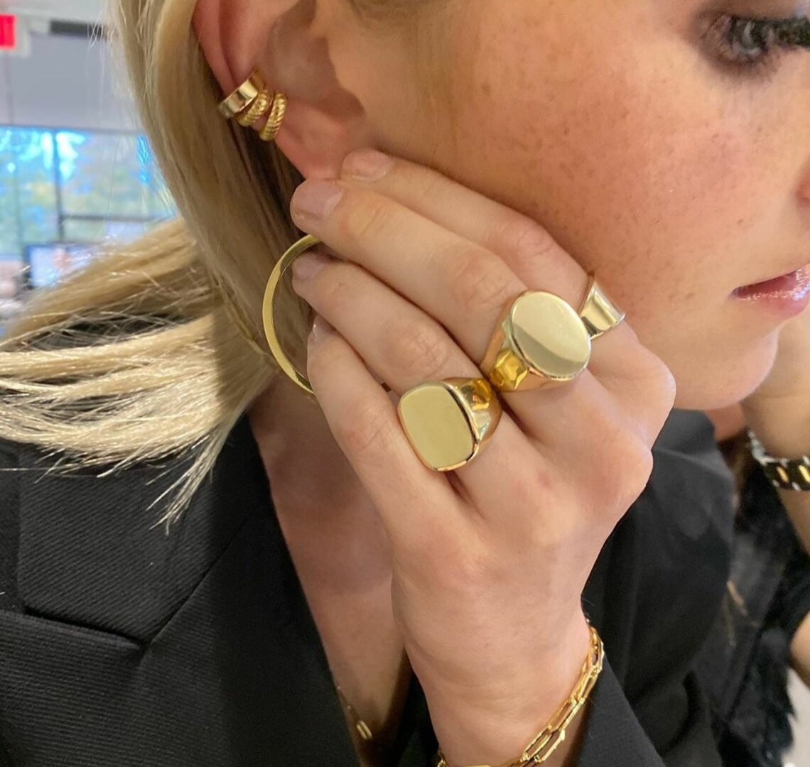 Signet Ring 14K Solid Gold Large Chunky Ring Engravable - Etsy