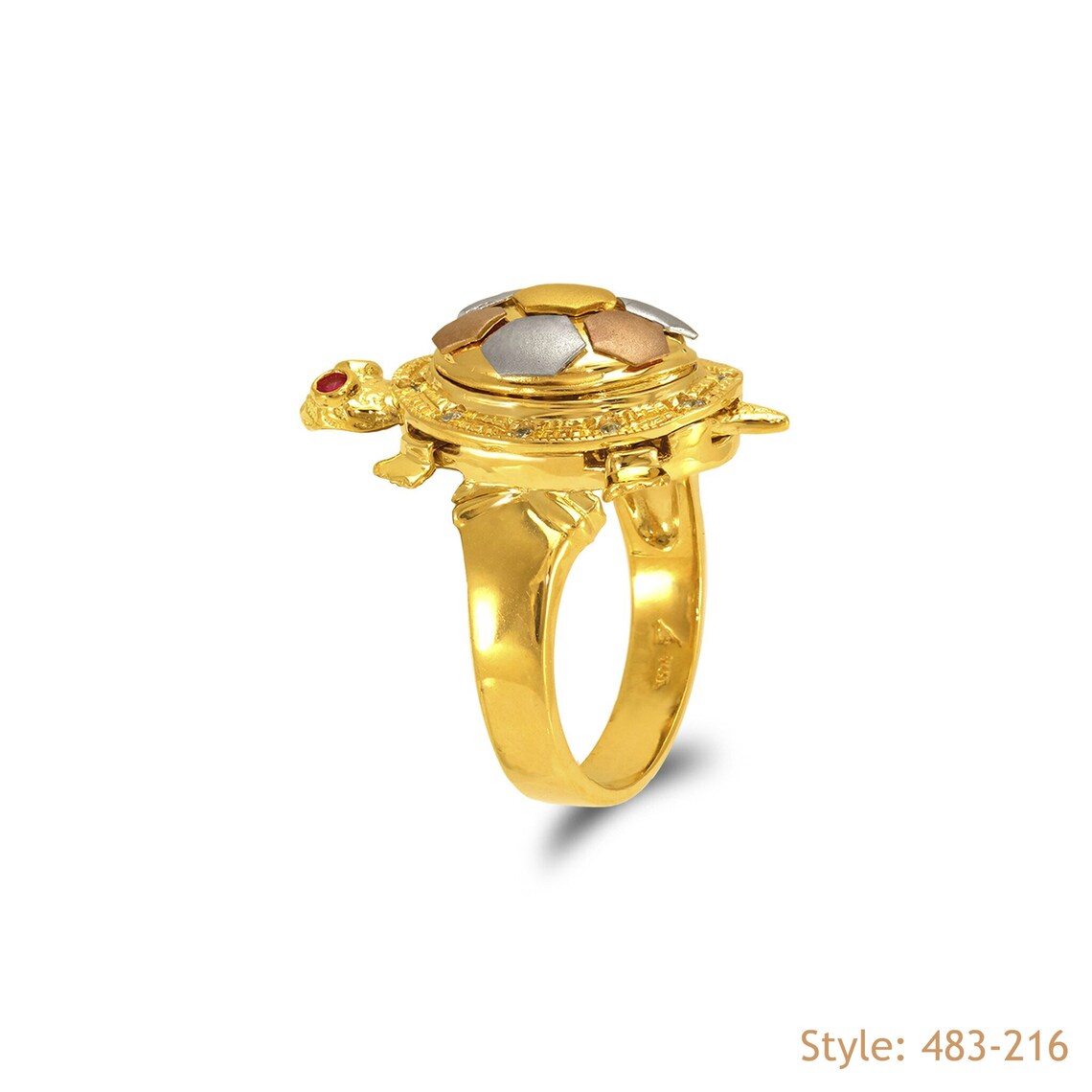 14K Solid Tri Color Gold Turtle Ring, Unique Dainty Jewelry, Good Luck ...