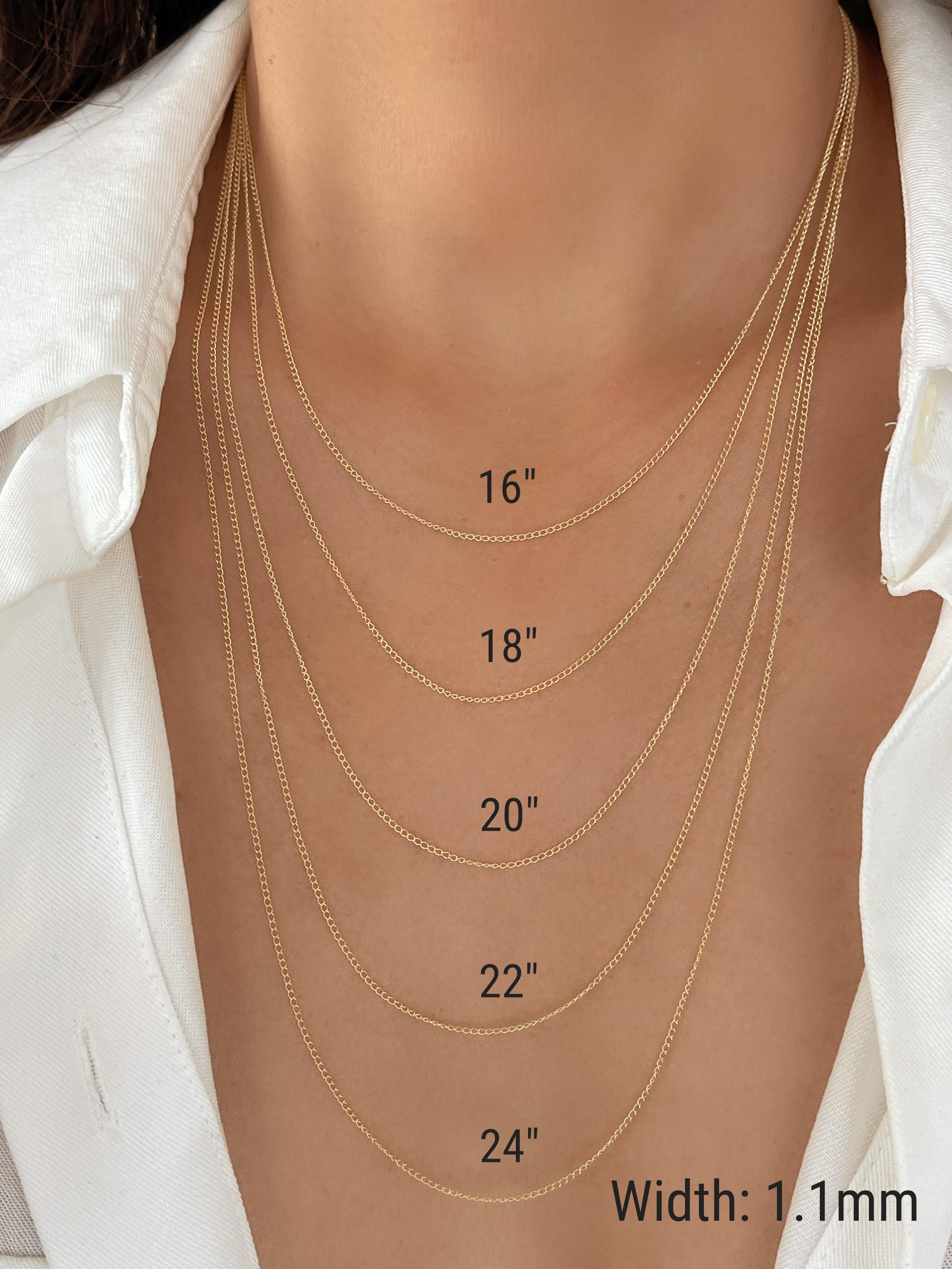 Baby Curb Chain Necklace Real 14K Yellow Solid Gold 0.7mm 0.9mm 1.1mm ...