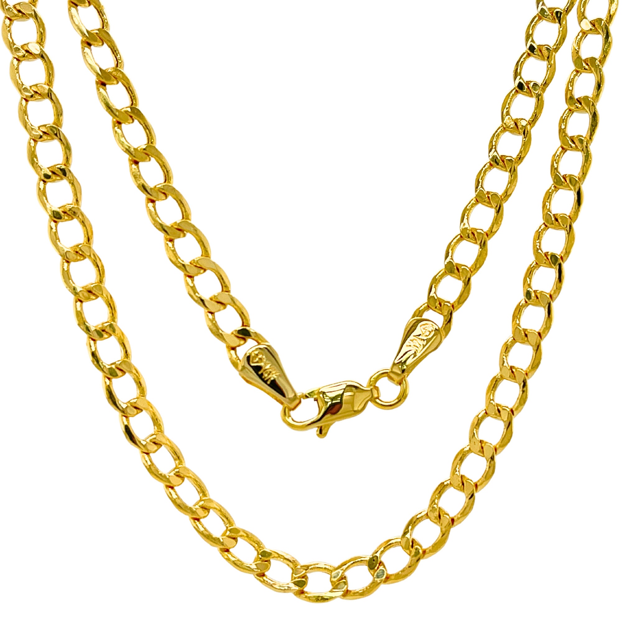 Cuban Link Chain 14K Yellow Real Gold 2.3mm 2.7mm 3.7mm 4.65mm 5.4mm 6 ...