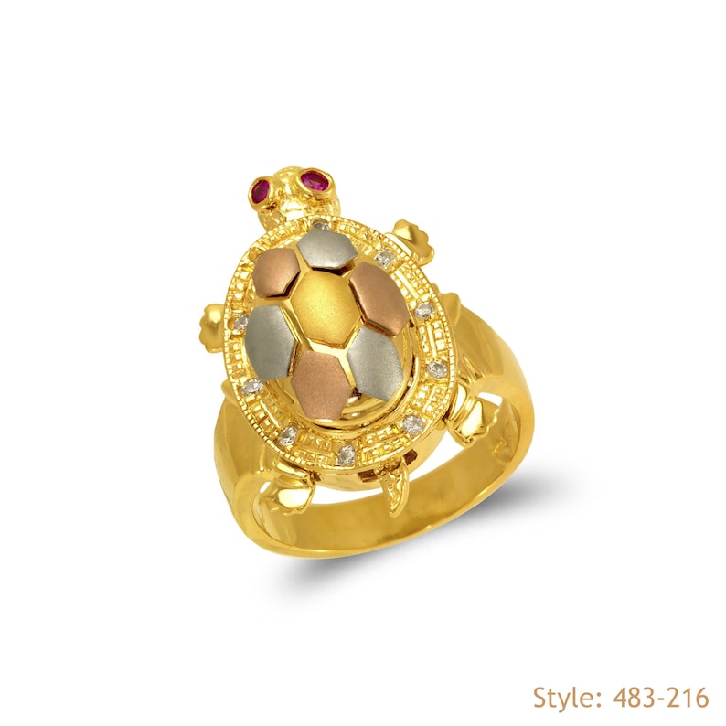 14K Solid Tri Color Gold Turtle Ring, Unique Dainty Jewelry, Good Luck ...