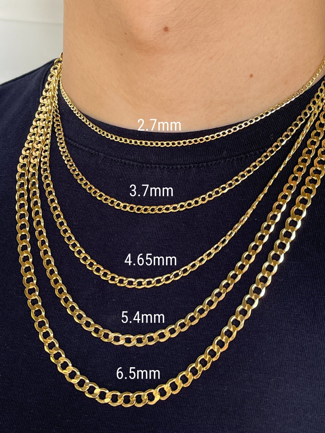 Cuban Link Chain 14K Yellow Real Gold 2.3mm 2.7mm 3.7mm 4.65mm 5.4mm 6 ...