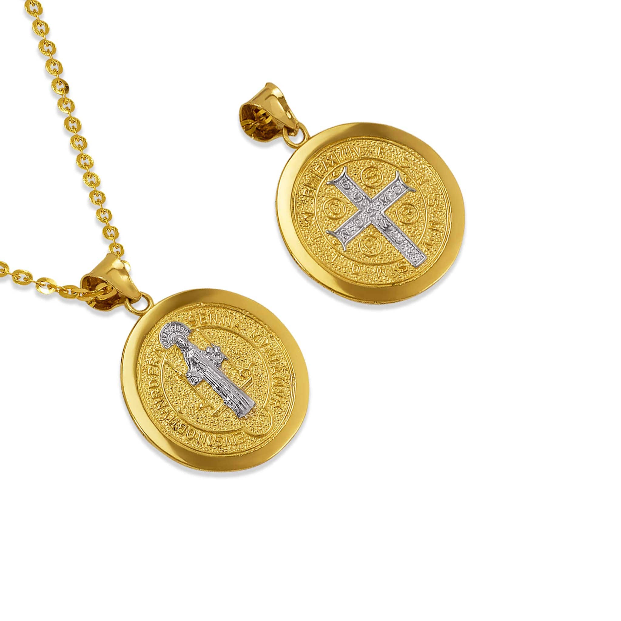 14K Solid Two Tone Gold San Benito Cross Two-sided Medal, Saint ...