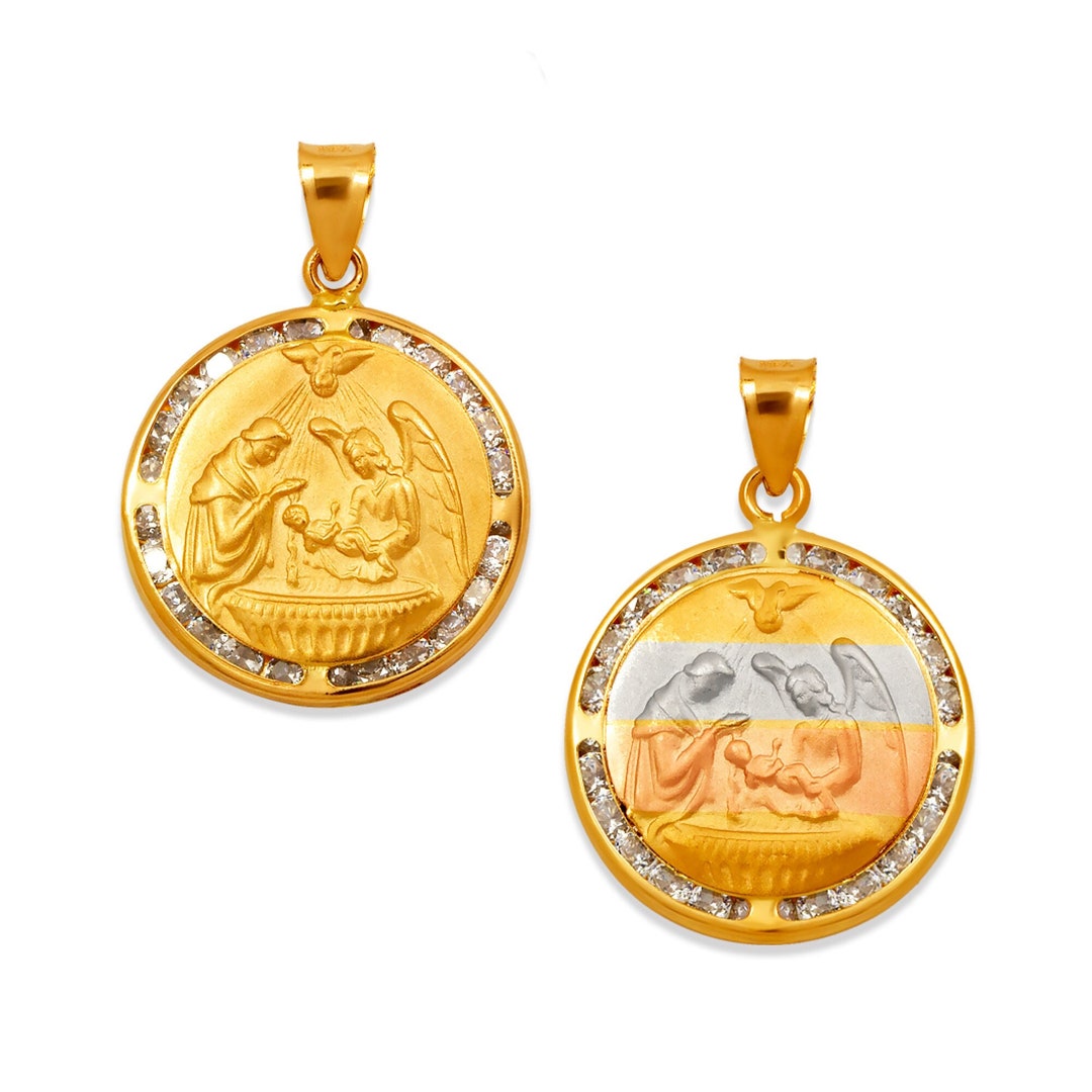 Baptism Medal Pendant 14K Solid Yellow Tricolor Gold Baptism ...