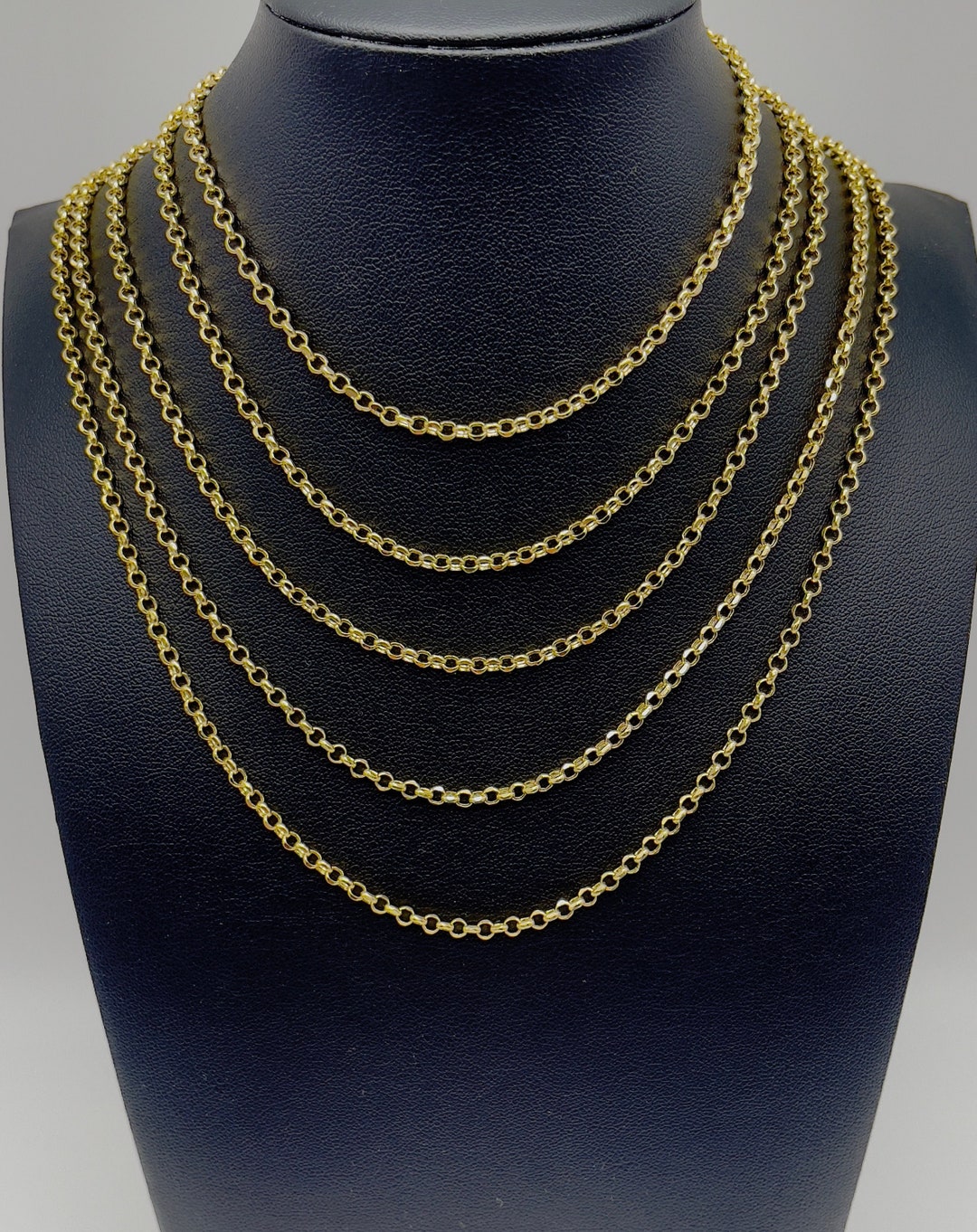 Rolo Chain Necklace 14K Real Gold Round Link Chain 1.5mm, 1.9mm, 2.5mm ...