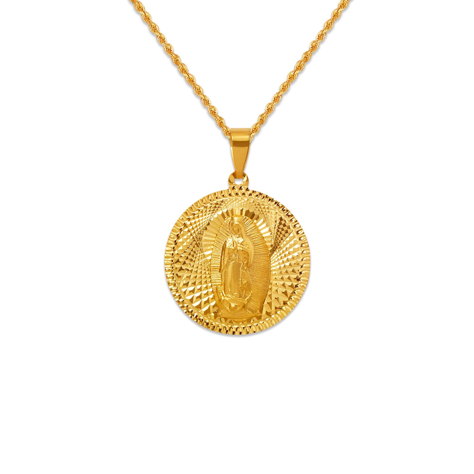 Virgin Mary Miraculous Medal 14K Solid Gold Our Lady of Guadalupe ...