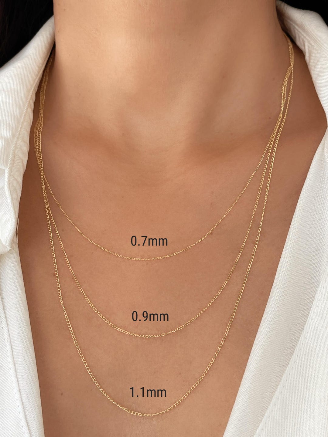 Baby Curb Chain Necklace Real 14K Yellow Solid Gold 0.7mm 0.9mm 1.1mm ...