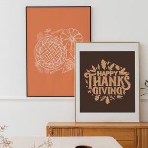 Set of 2, Happy Thanksgiving Print Wall Art, Pumpkin Pie Printable ...