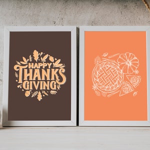 Set of 2, Happy Thanksgiving Print Wall Art, Pumpkin Pie Printable ...