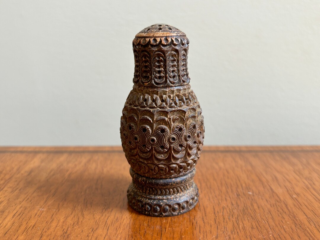 Antique 19th C Coquilla Nut Spice Shaker Pounce Pot Handmade Hand ...