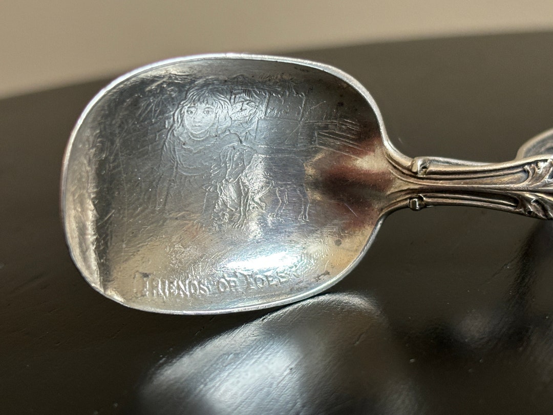 Antique Sterling Silver Ornate Repousse Baby Spoon With Image of Girl ...