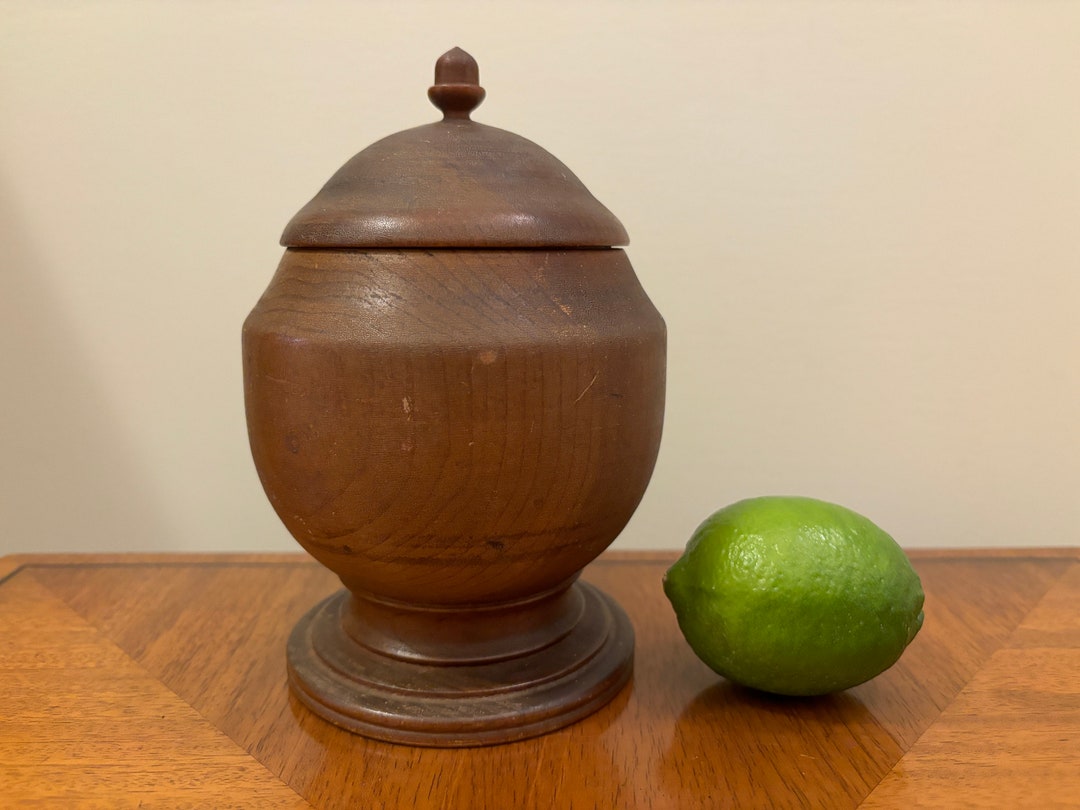 Antique Large Treen Ware Peaseware Lidded Storage Jar With Acorn Finial ...