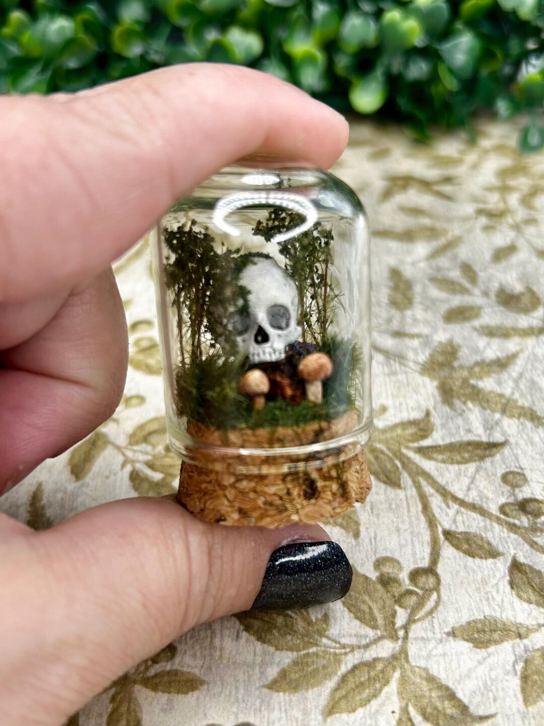 Miniature Skull Terrarium Scene, Handmade Tiny Overgrown Mossy Mushroom ...