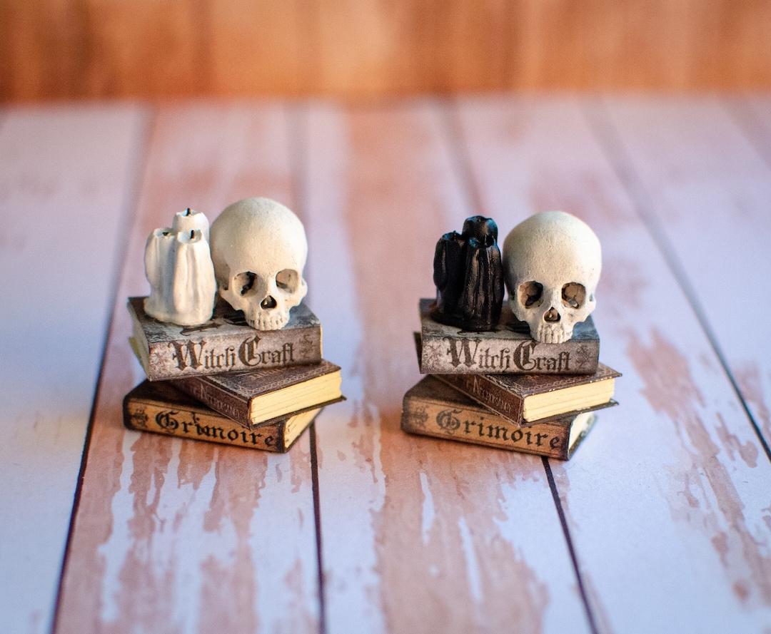 Handmade Miniature Set of Spell Books With Skull and Candles, Mini ...