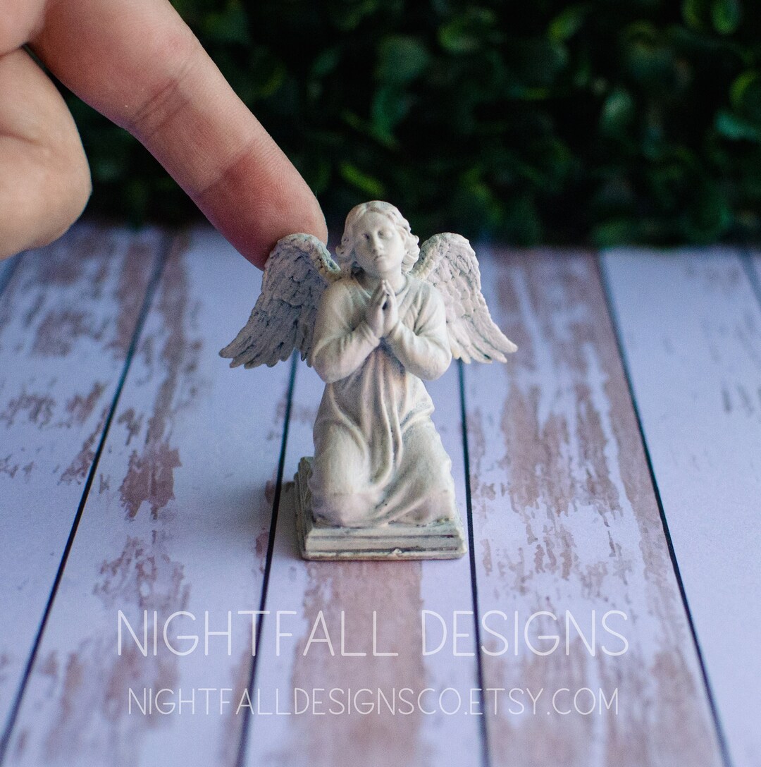 Handmade Miniature Cemetery Kneeling Angel Statue, Worn Tombstone ...