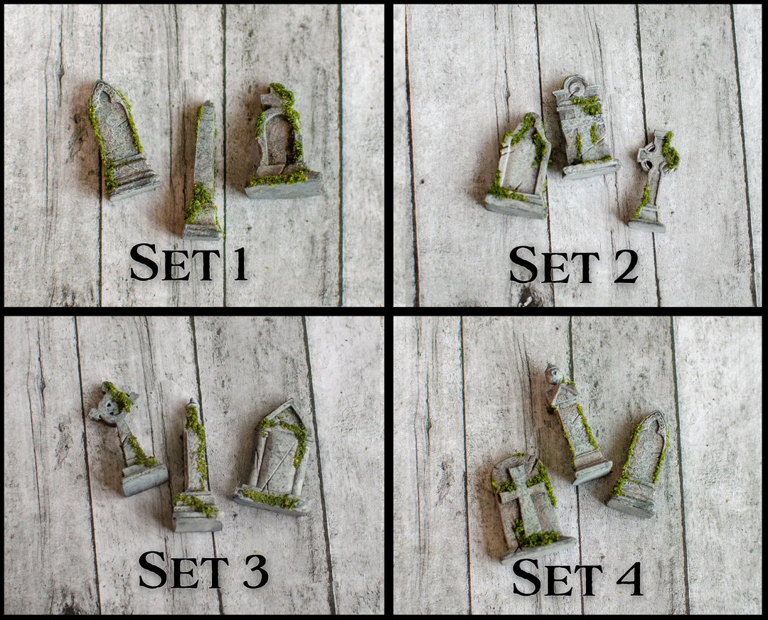 Set of 3 Handmade Miniature Gravestones, Spooky Tiny Headstones, Very ...