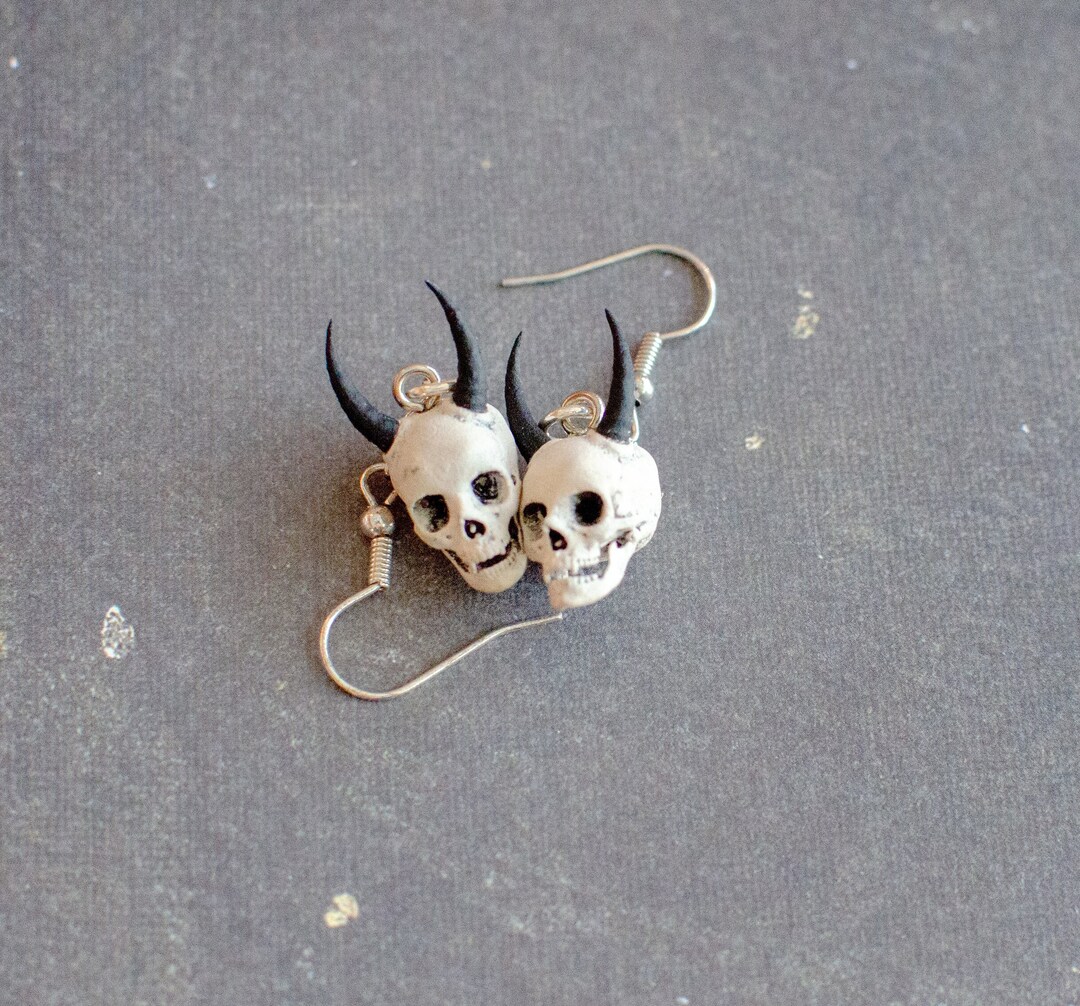 Realistic Human Demon Skull Bone Earrings, Handmade Gothic Jewelry - Etsy