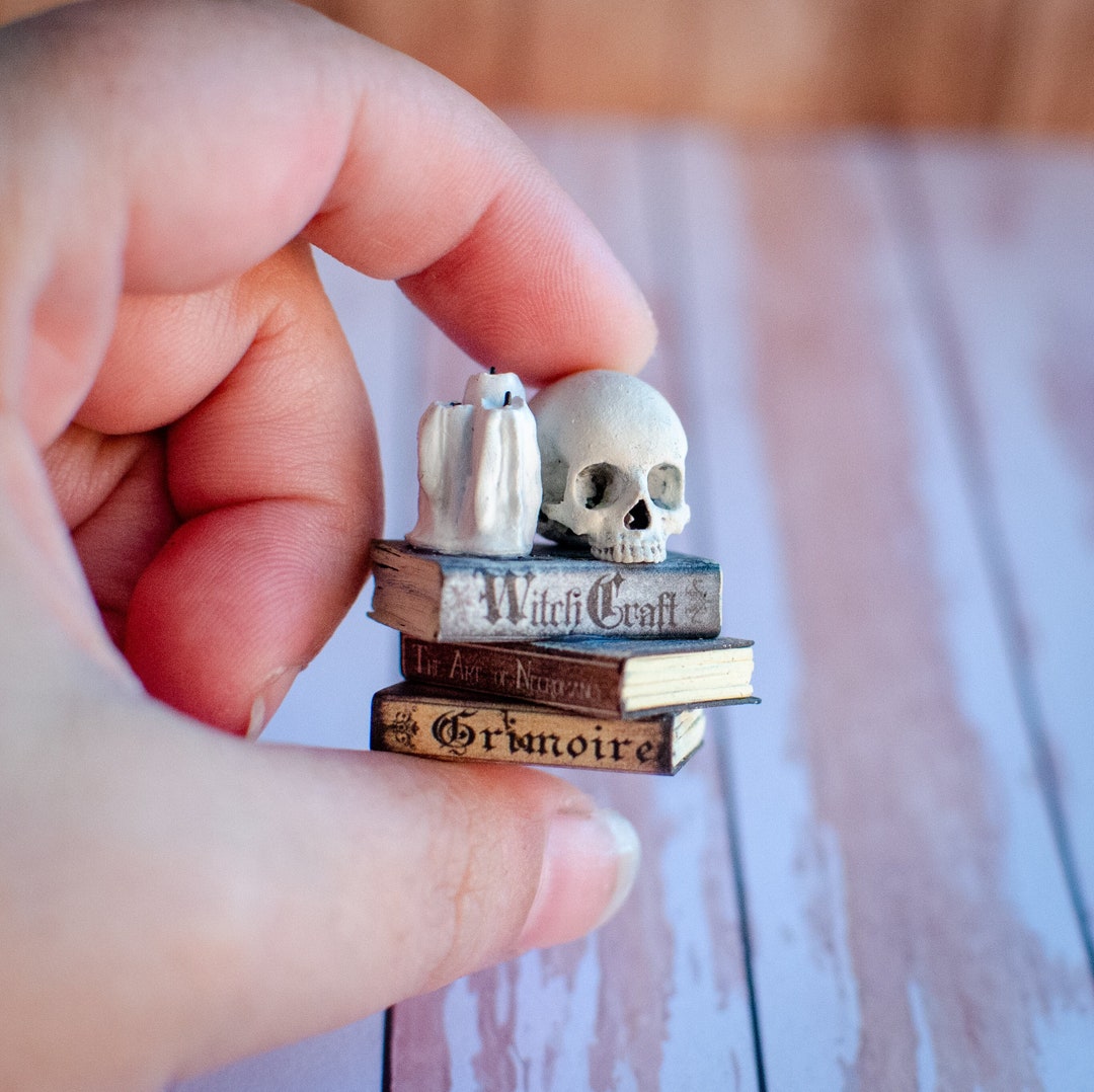 Handmade Miniature Set of Spell Books With Skull and Candles, Mini ...