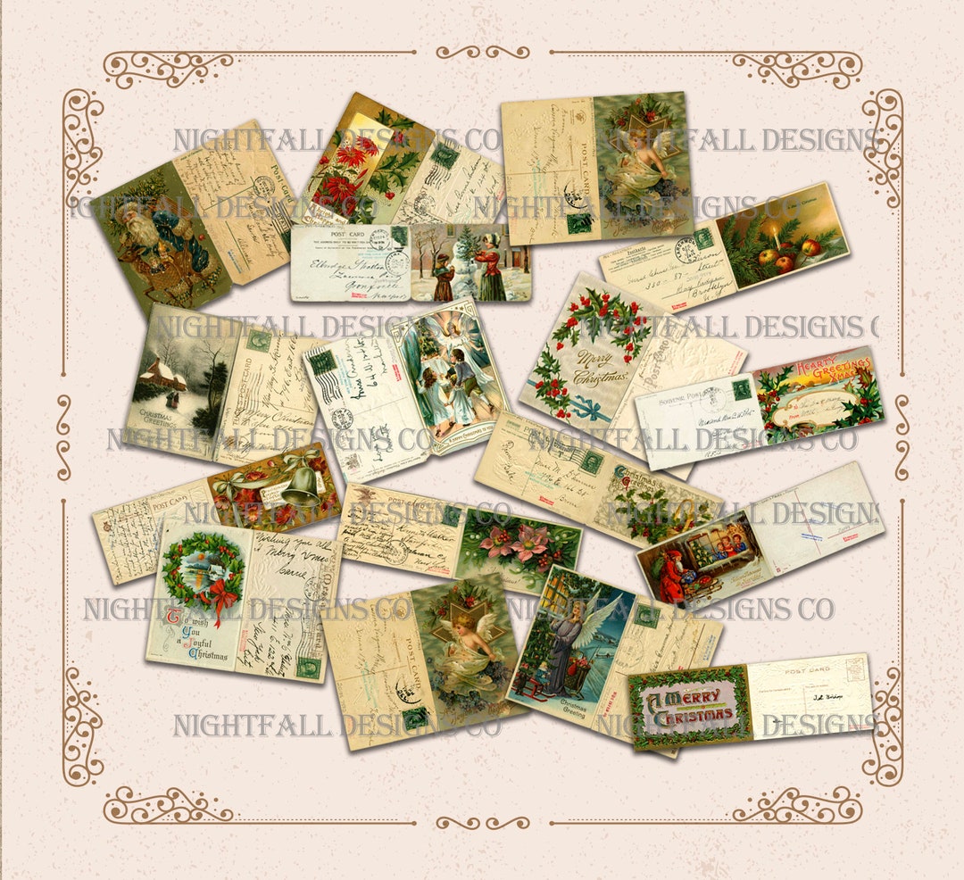 Miniature Vintage Christmas Postcards, DIGITAL DOWNLOAD, Mini Printable ...