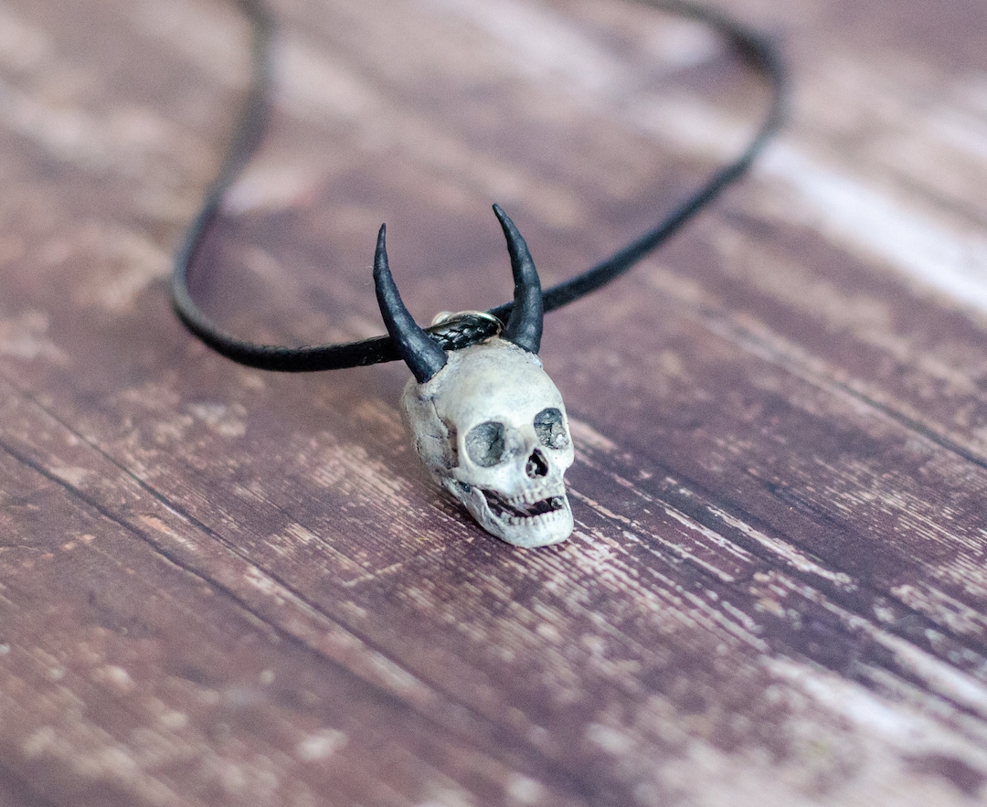 Realistic Human Demon Skull Necklace, Bone Jewelry, Handmade Witchy ...
