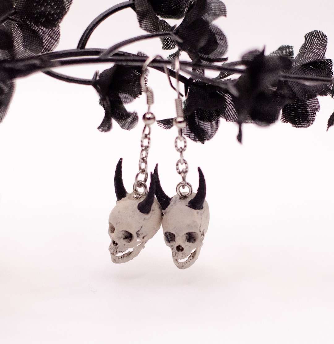 Realistic Human Demon Skull Bone Earrings, Handmade Gothic Jewelry - Etsy